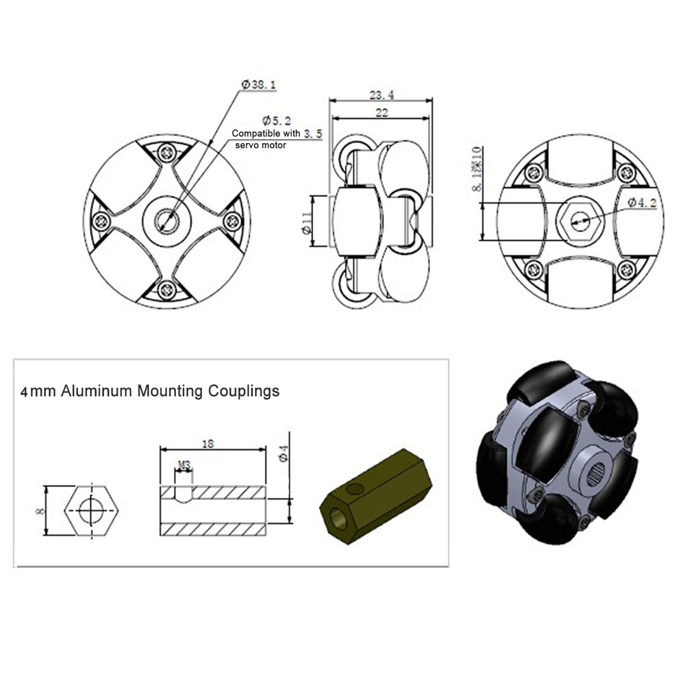 Omni Wheels 38mm 1.5 inch with 4mm Coupling - UniHobby